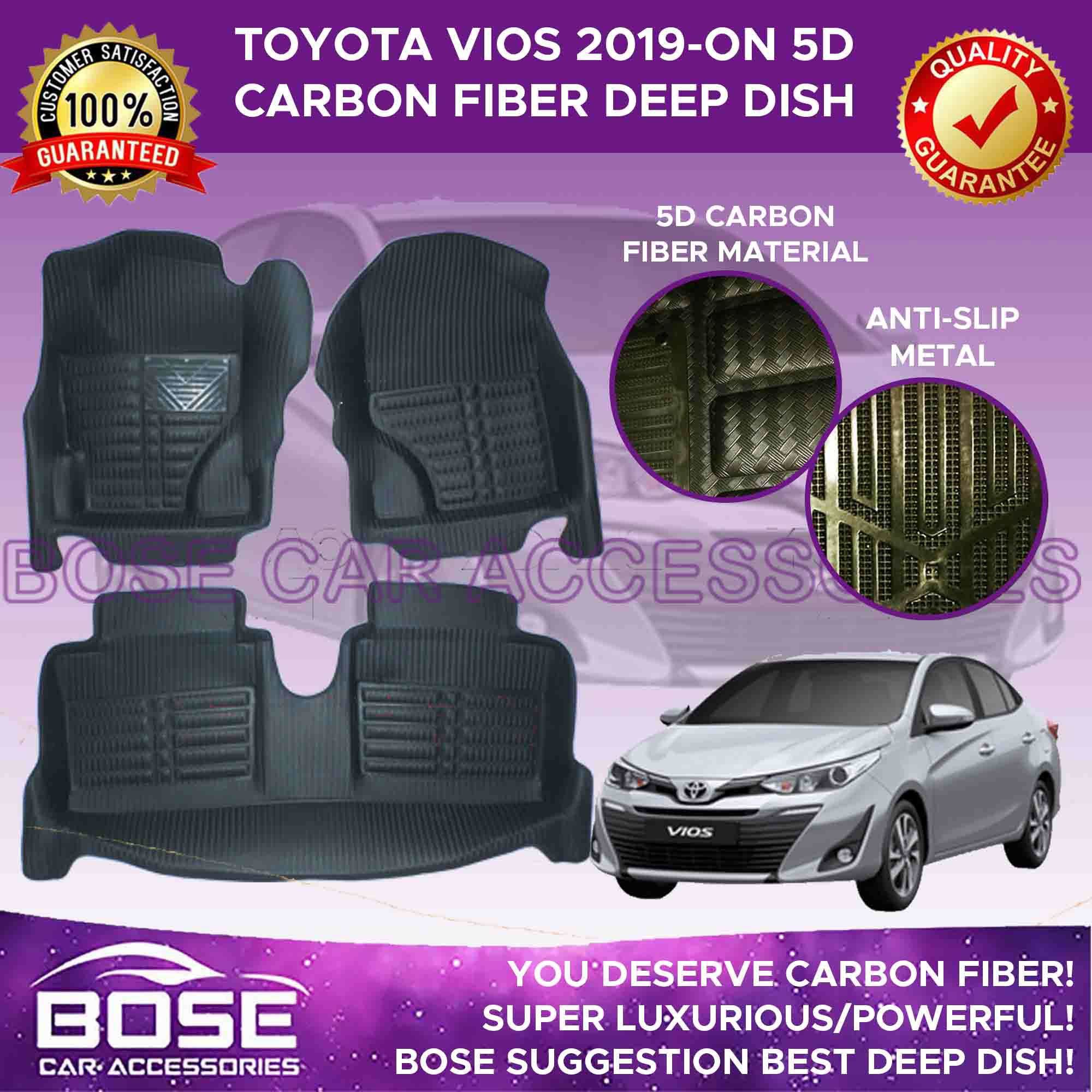 5D / TPE / 5D Carbon Fiber / Deep Dish for Toyota Vios Prime E / XE / XLE / J / G Gen 4 August ...