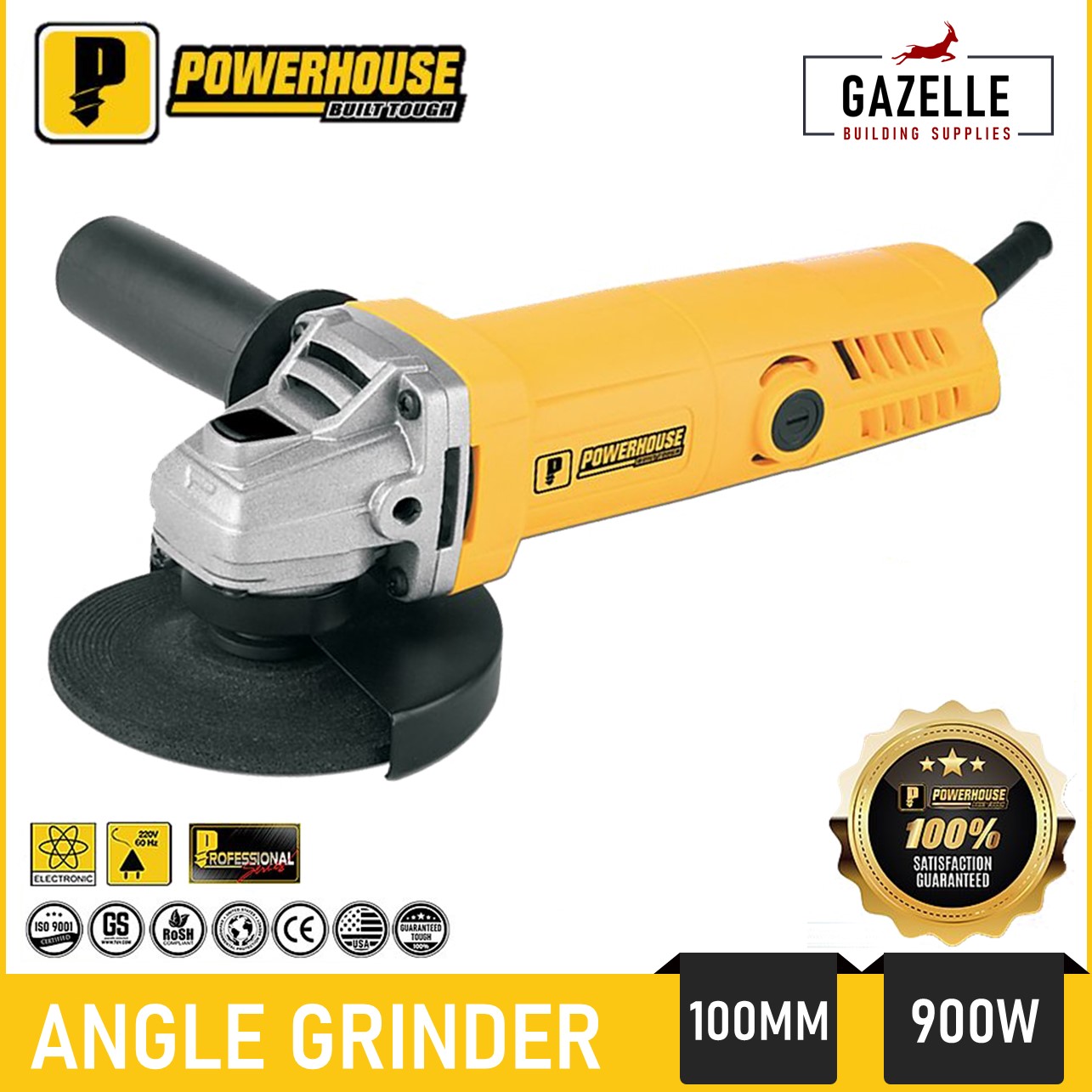 PowerHouse Angle Grinder Torque Force w/ Back Switch 900W 4" / 100mm ...