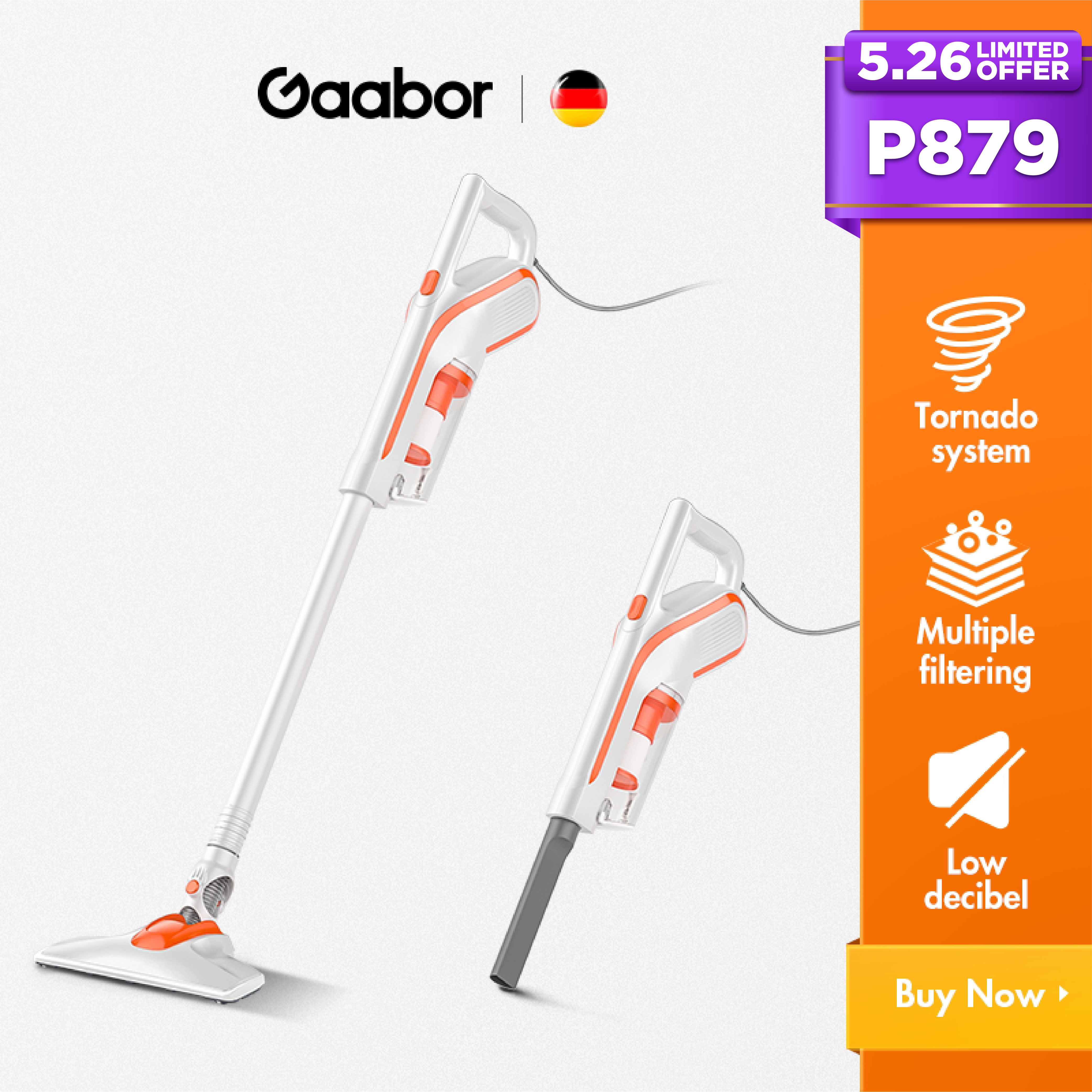 Gaabor Vacuum Cleaner 2-In-1 Handheld Vacuum With Large Dust Box Low ...