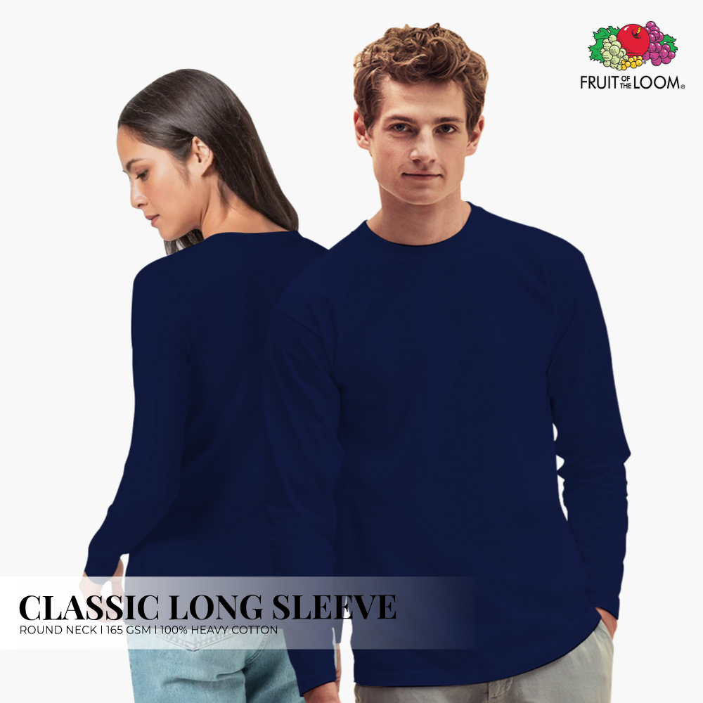 Fruit of the Loom Unisex Classic Long Sleeves Nayv Blue Plain Cotton ...