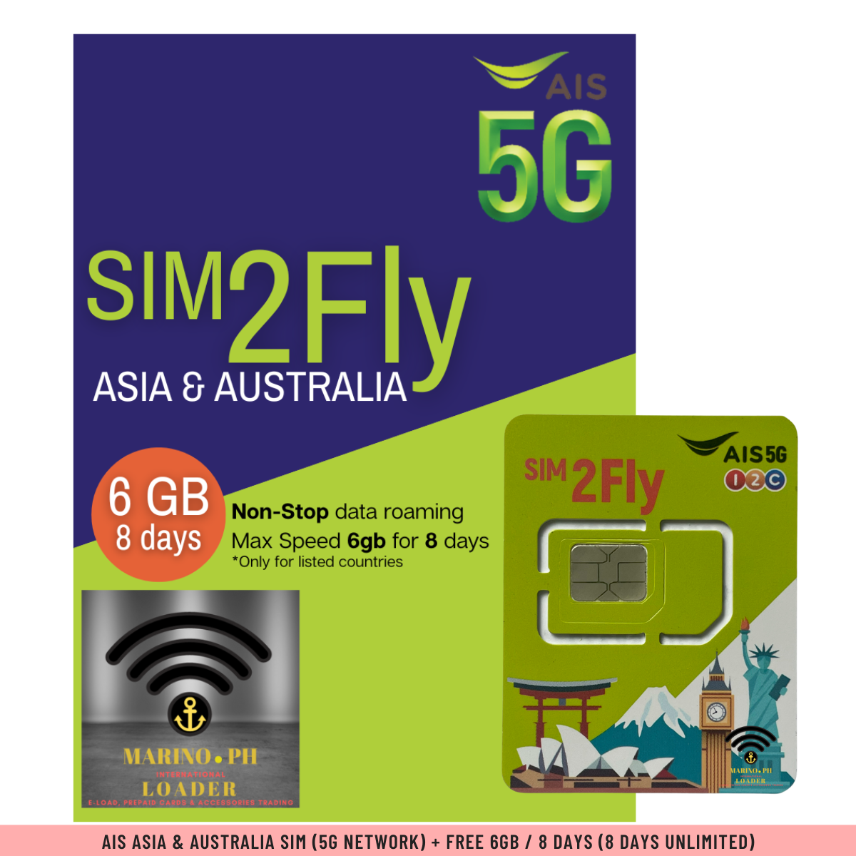 AIS Sim2fly Sim card Asia & Australia + FREE 6gb [ 8days Unlimited ] (Best for SEAMAN ...