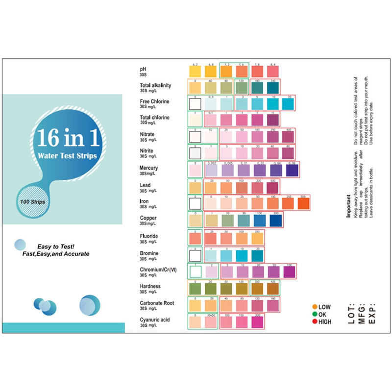100PCS 16-In-1 Drinking Water Quality Test Strip Tap Water Quality Test ...