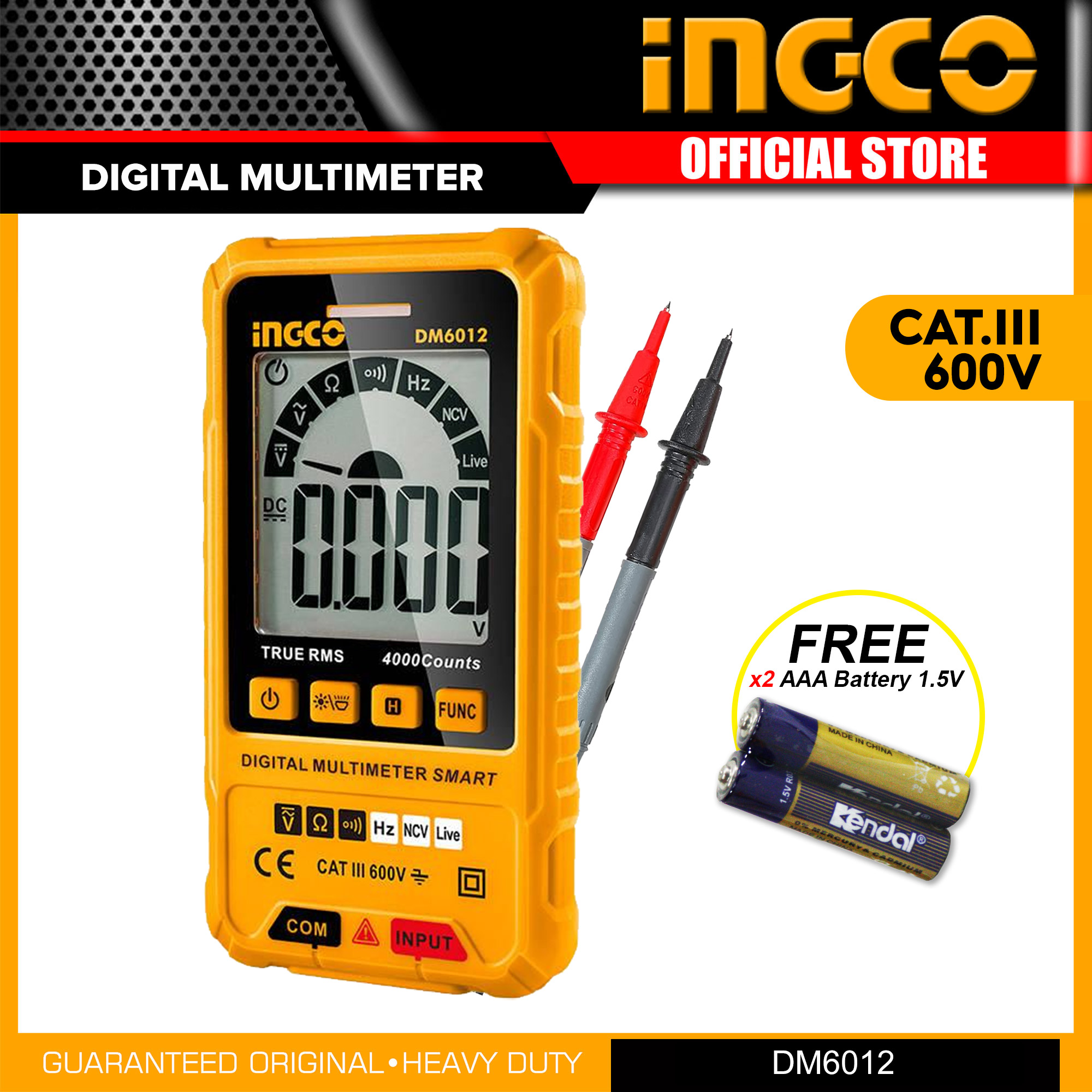 INGCO DM6012 Digital Multimeter with Non-Contact Voltage Detection Mode ...