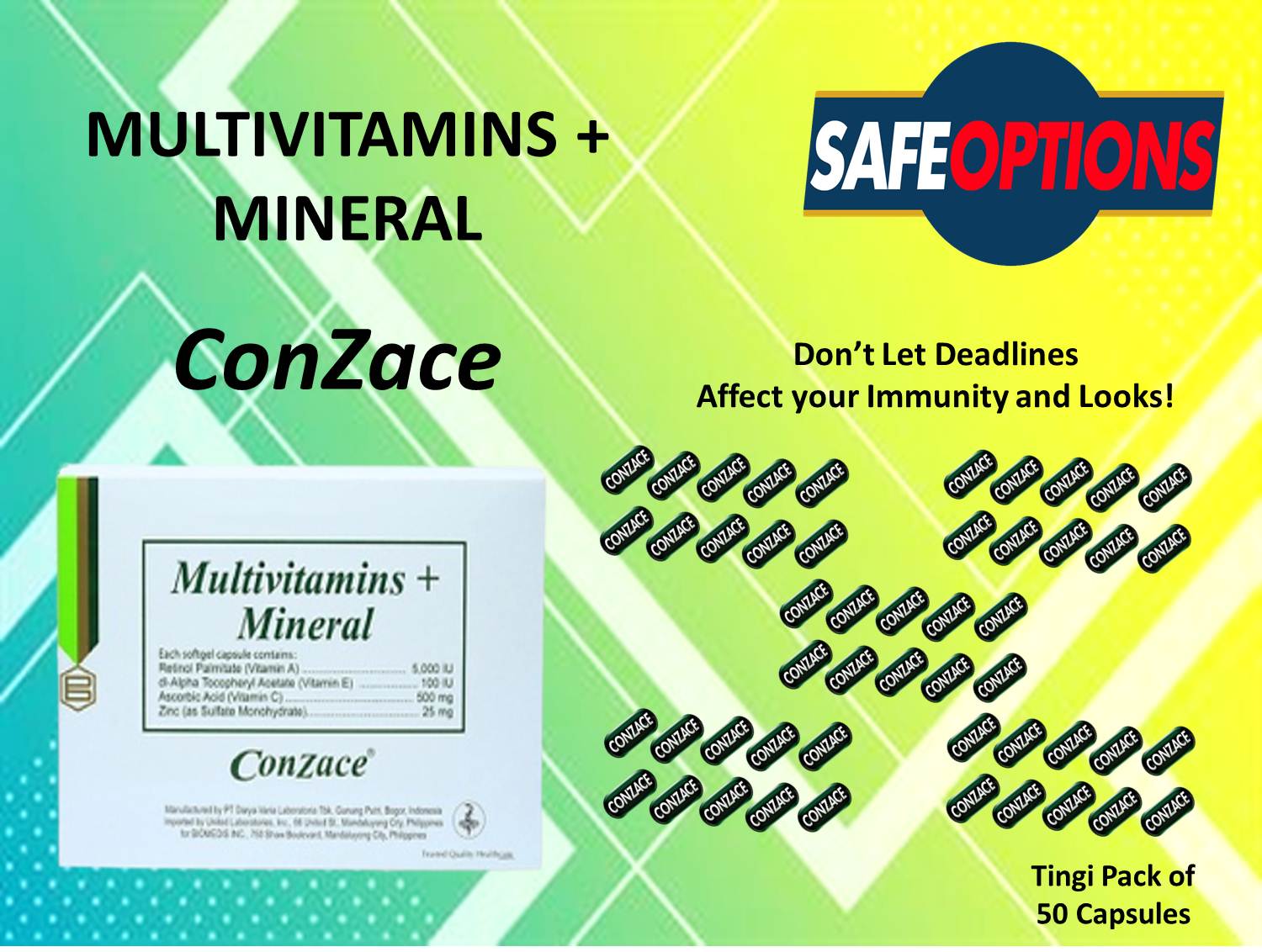 Authentic Conzace Multivitamins+Mineral Softgel (Tingi Pack of 50 ...