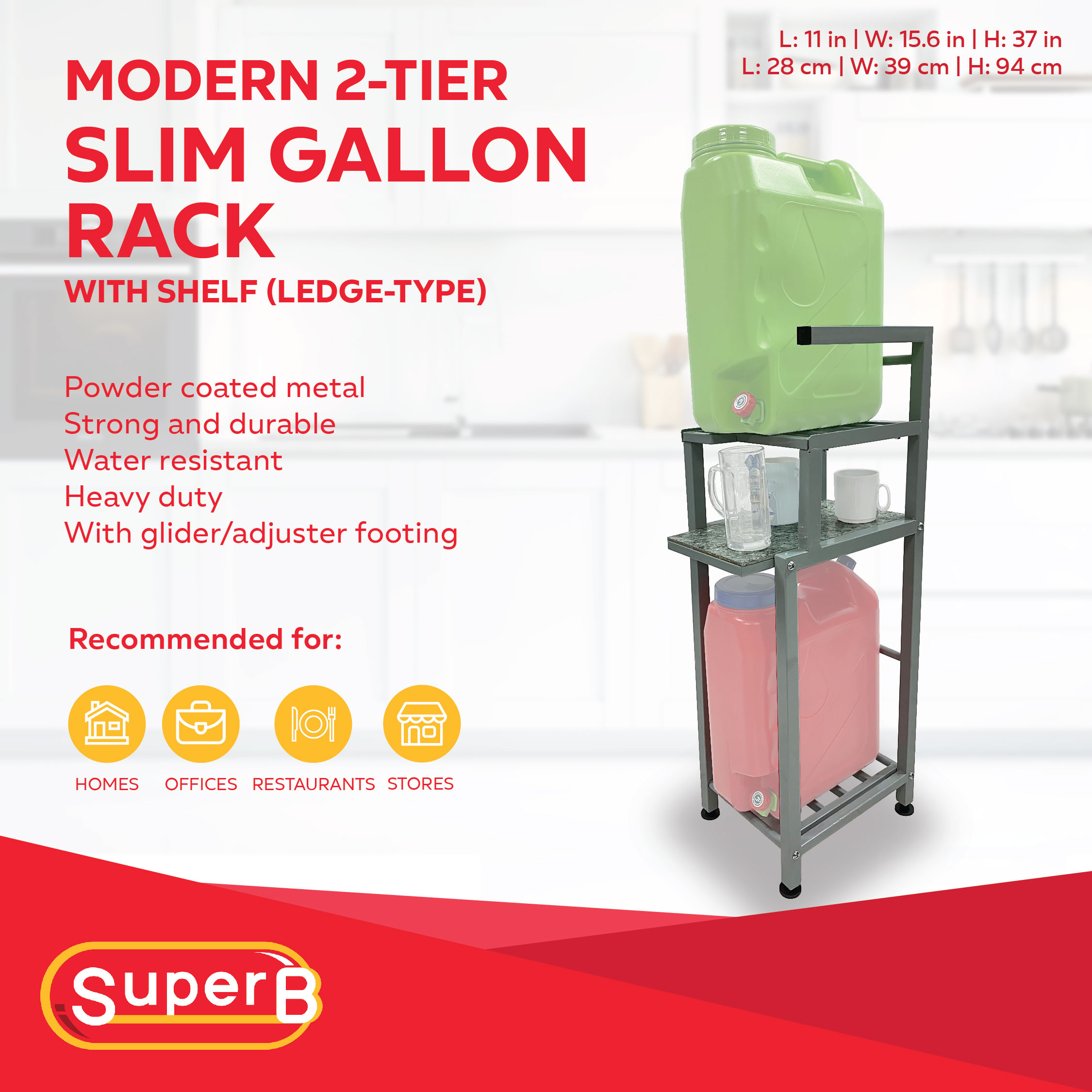 Modern 2-Tier Slim Gallon Rack with Shelf (Ledge-type) | Lazada PH