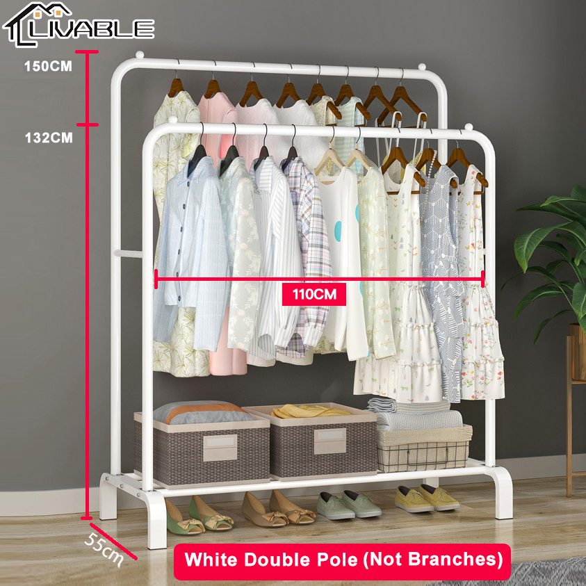LIVABLE Clothing Garment Rack Floor Folding Coat Rack Hanger Indoor ...