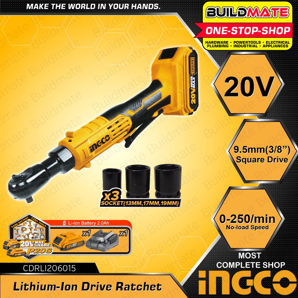BUILDMATE Ingco 20V Lithium-Ion Cordless Drive Ratchet High Torque ...