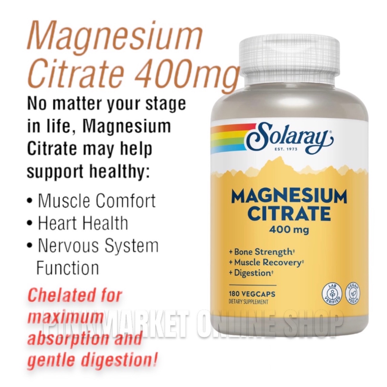 Solaray, Magnesium Citrate, 400 mg, 180 Vegetarian Capsules | Lazada PH