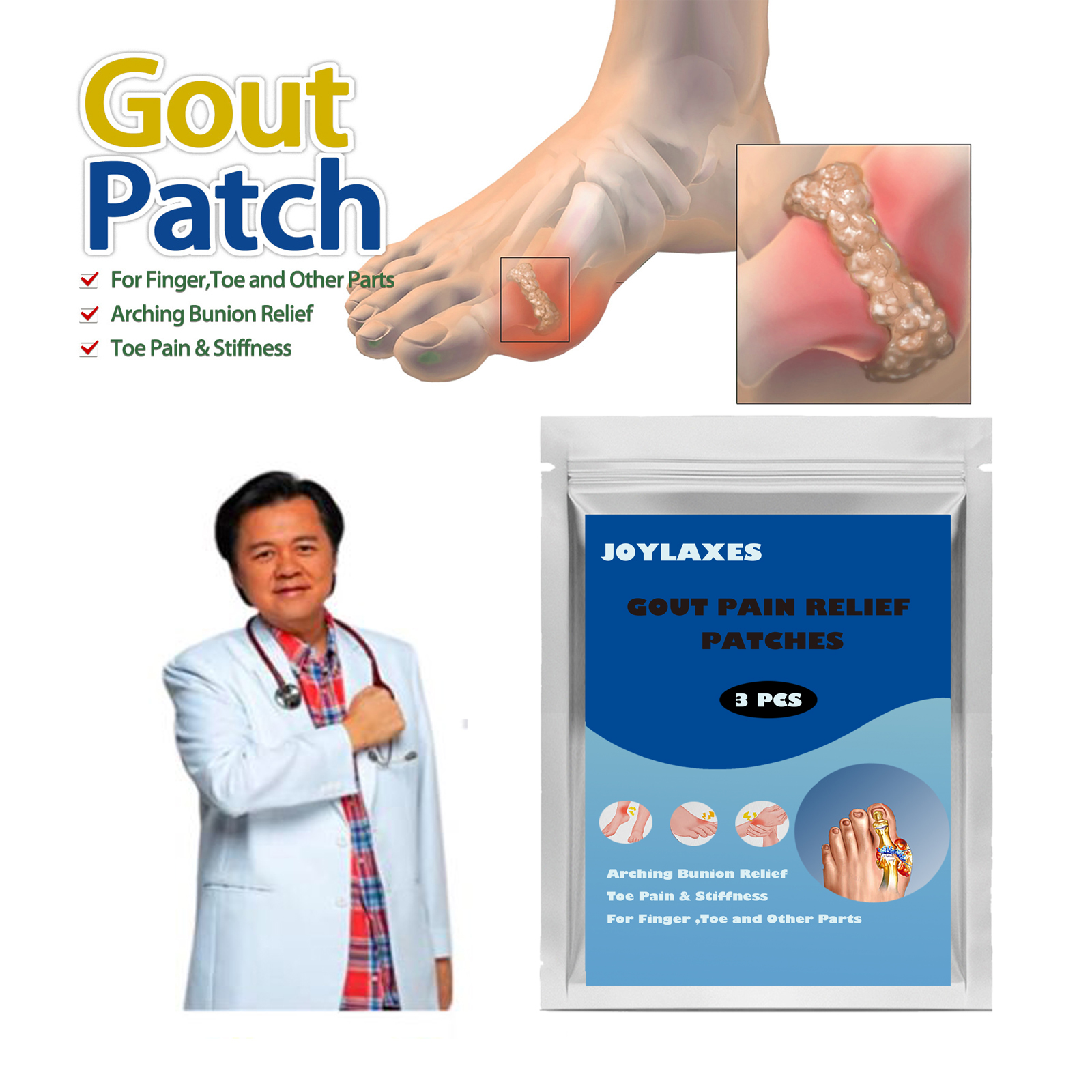JOYLAXES 3Pcs/pack Anti Gout Wormwood Patch for Finger Toe Joints ...