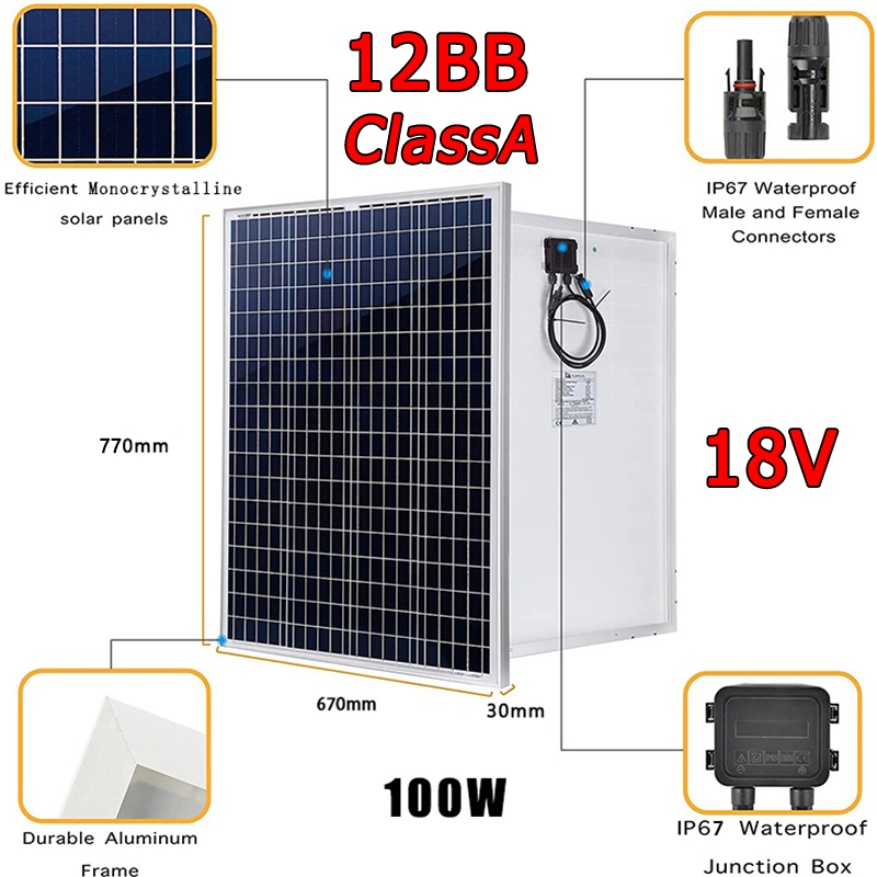 【12BB】100/200 Watts Solar Panel Full Power Monocrystalline Silicon ...