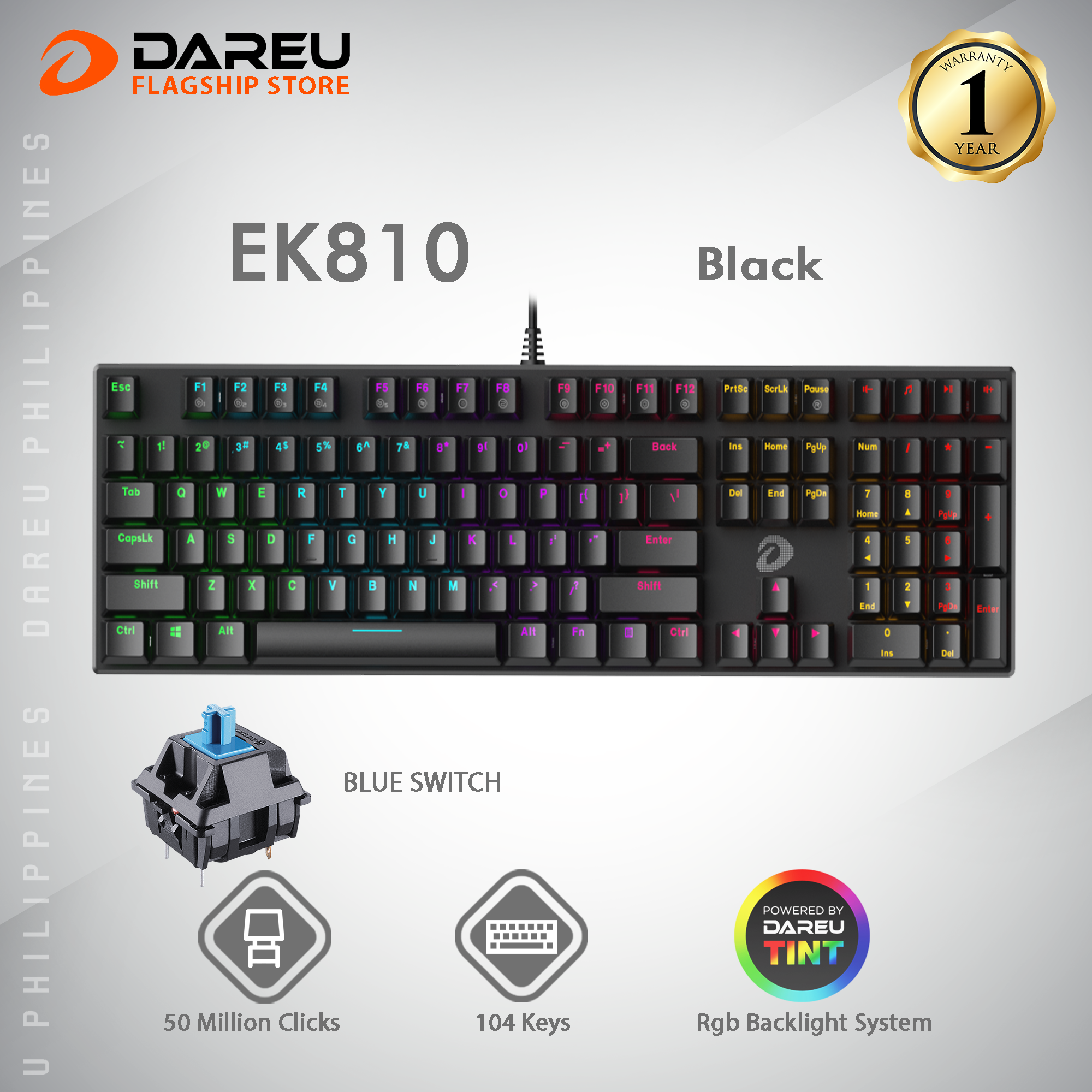 DAREU EK810 Black Borderless Mechanical Keyboard 108 Keys/ Mechanical ...