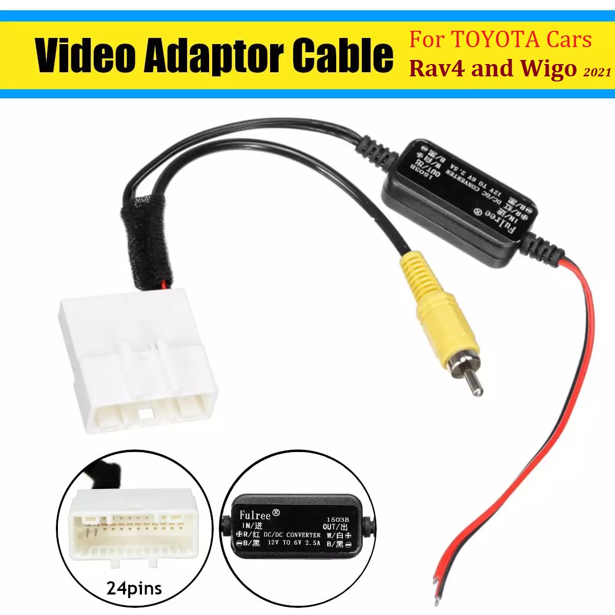 Car Video Adaptor Cable Reverse Camera Wiring Connector 12v to 5v For ...