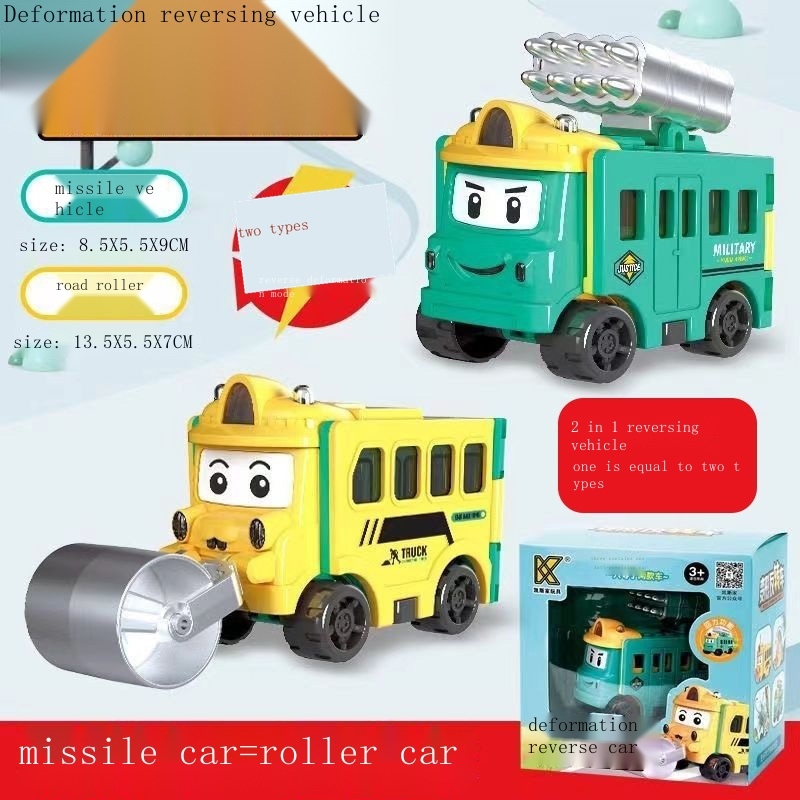 Children's ever-changing deformation reverse car school bus toy double ...