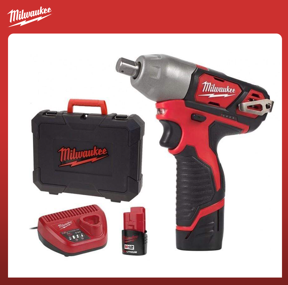 Milwaukee M12 Cordless Sub Compact 1/2" Impact Wrench Set (Includes 2 ...