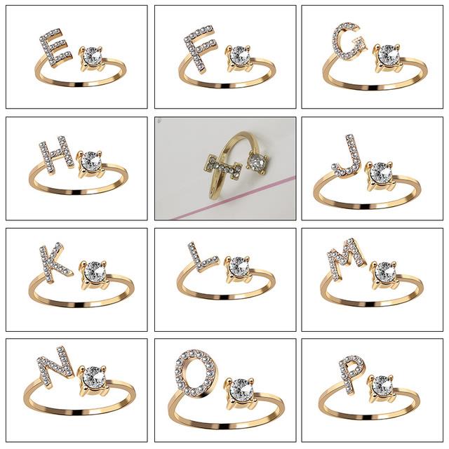 26 English Letter Open Finger Rings A-Z Initials Name Alphabet Female ...