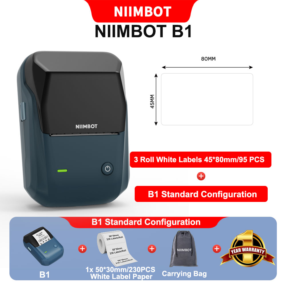 NIIMBOT B1 Inkless Label Printer Barcode Food Label Clothing Tag ...