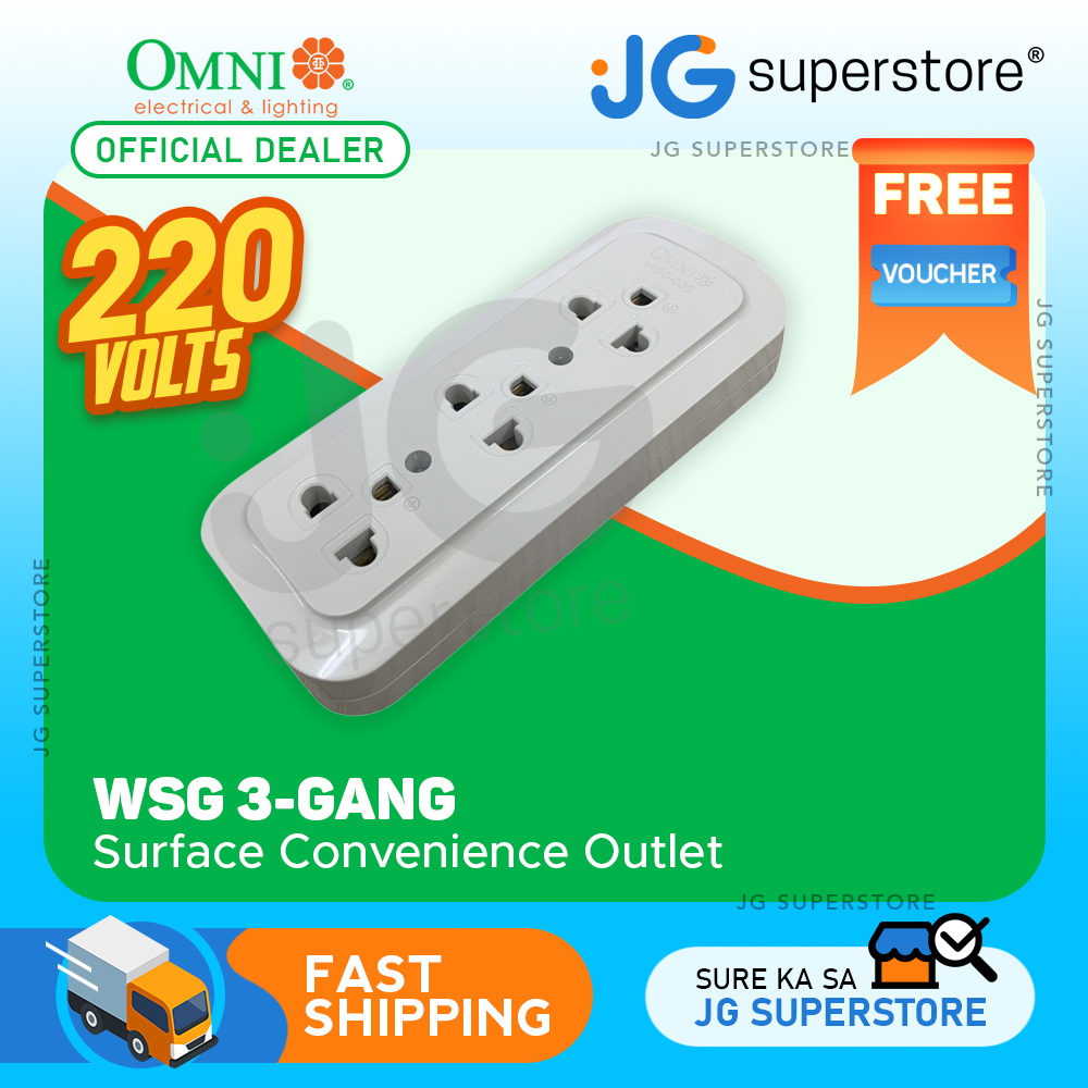 OMNI 10A 220V 2-Gang / 3-Gang Surface Convenience Outlet with Ground ...