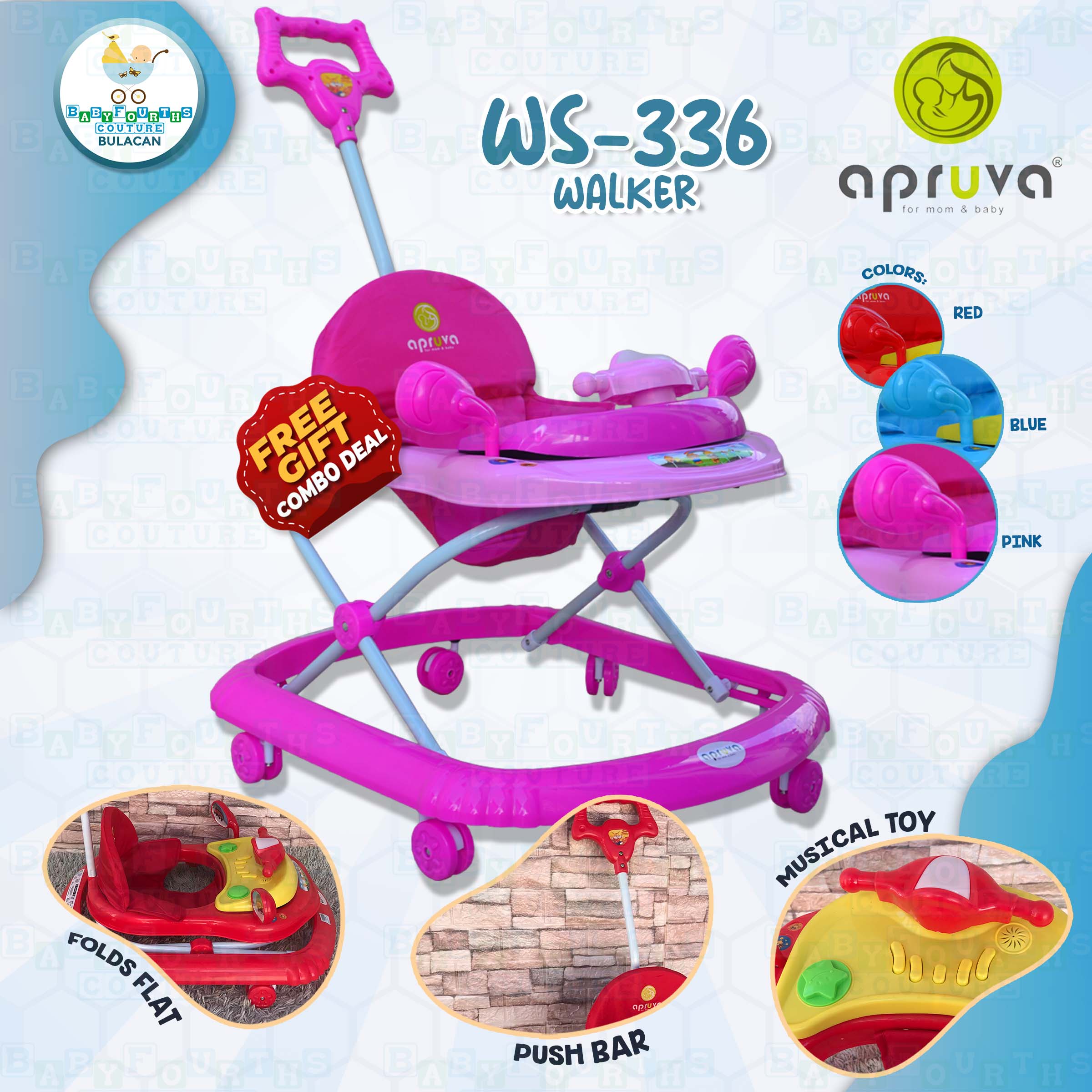 Apruva WS-336 with Push Bar Handle Walker for baby | Lazada PH