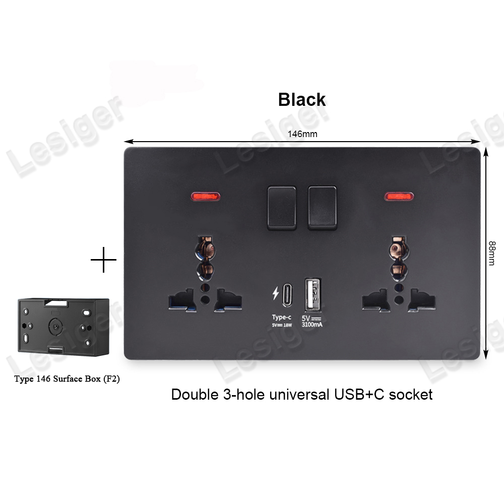 Electrical socket wall mounted with USB and type-c fast charging 18W 3 ...