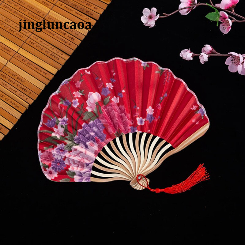 Chinese Style Hand Held Fans Flower Pattern Silk Folding Fans Handheld ...