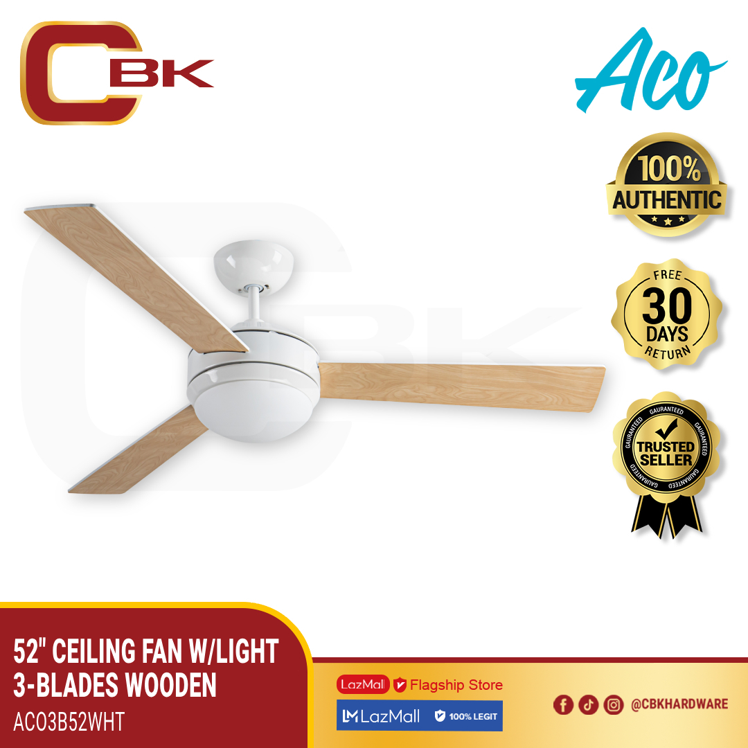 ACO ACO3B52WHT CEILING FAN FRIO 52" W/ LED LIGHT - WOODEN/WHITE | Lazada PH