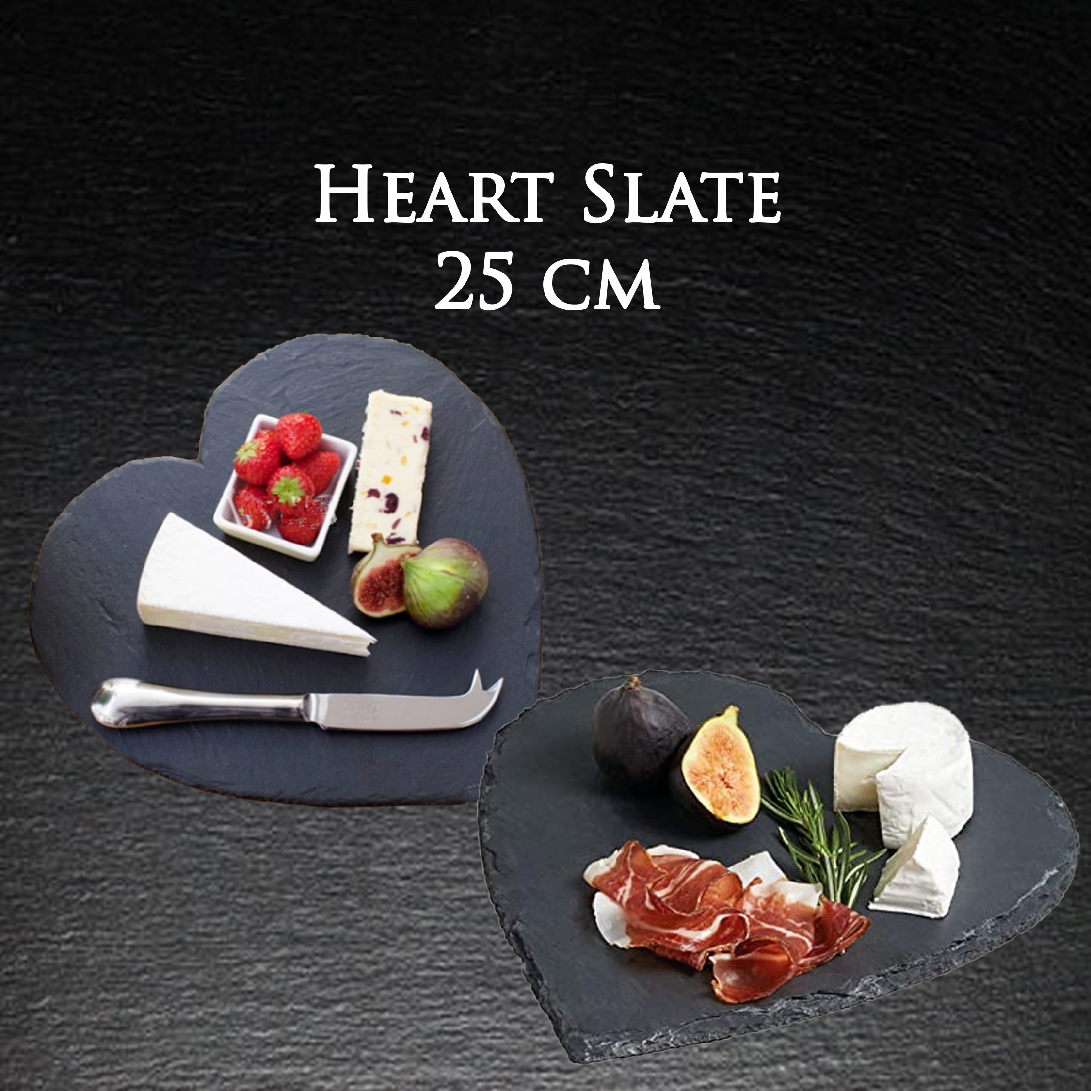 Personalized Heart Black Slate 25 cm Cheese Board Steak Plate Cutlery ...