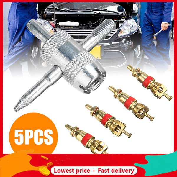 1set 4 Way Car Bike Tyre Tire Valve Repair Remover Tool+4 Valve Stem ...