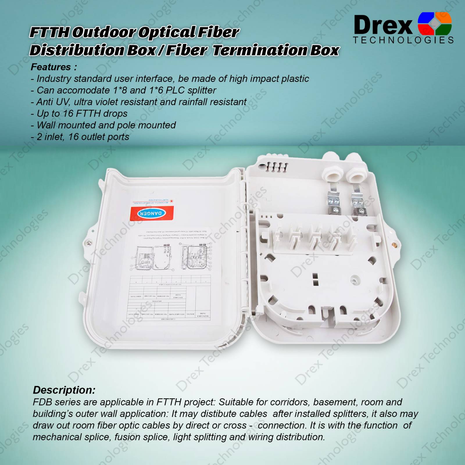 Fiber Optic Distribution Box for 8 Core Fiber Cable / Fiber Terminal ...
