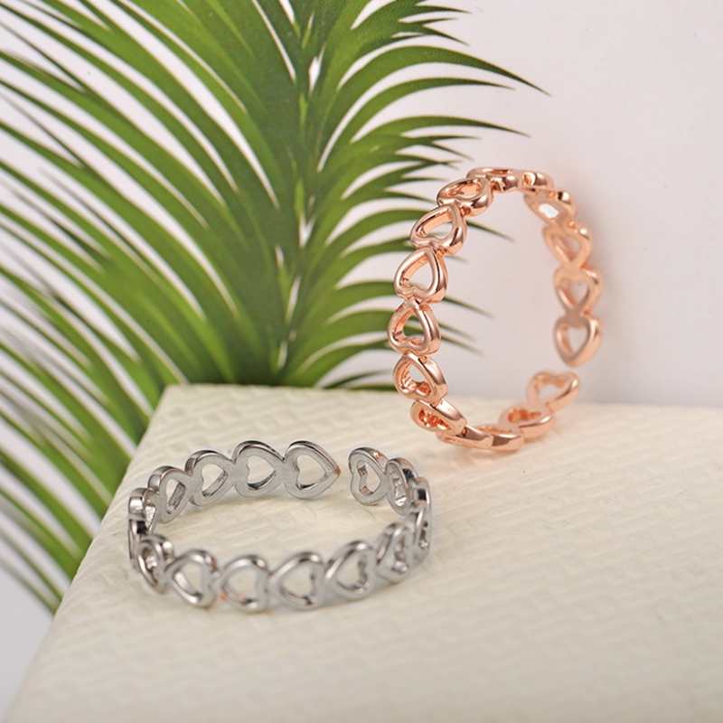 Hollowed-Out Heart Shape แหวนปรับขนาดได้ออกแบบน่ารักแฟชั่น Love ...