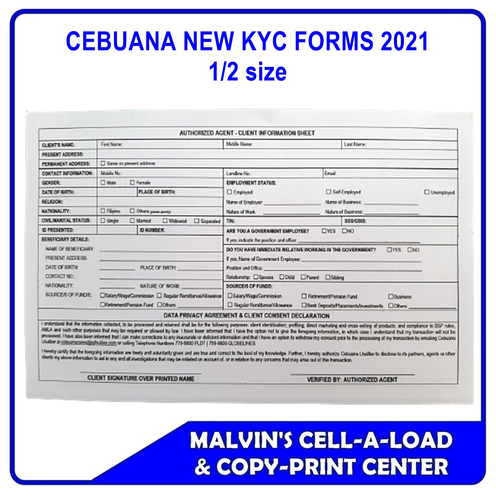 FORMS - NEW CEBUANA KYC FORMS - 1/2 SIZE 1 PAD | Lazada PH