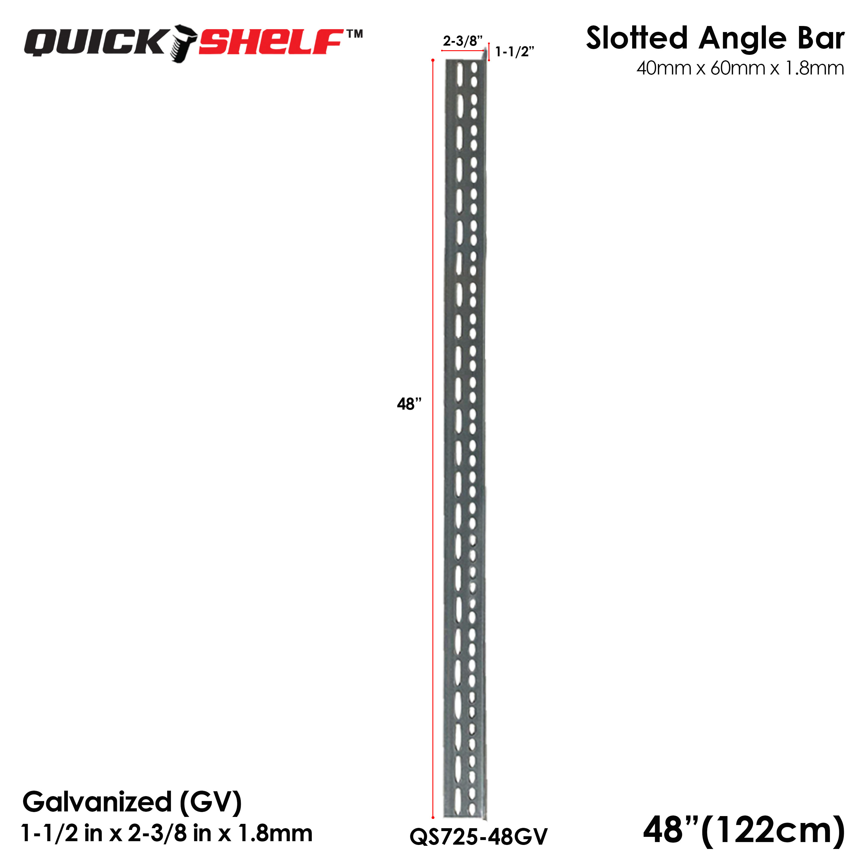 BIG SLOTTED STEEL ANGLE BAR 1.5"x2.4"x1.8mm QS725 (40x60mm) DIY Storage ...