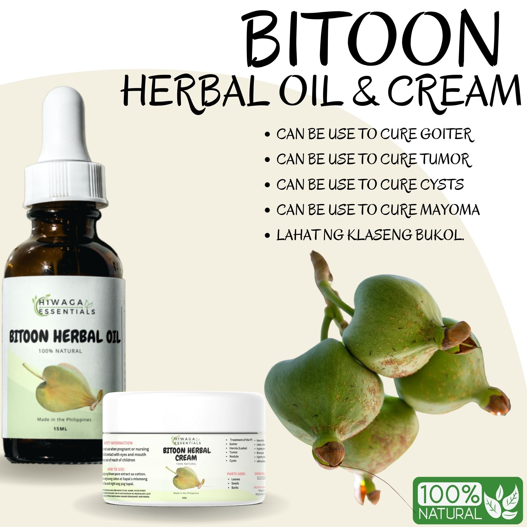 Hiwaga Essentials | Pure Bitoon Herbal Oil with Cream | Gamot sa bukol ...