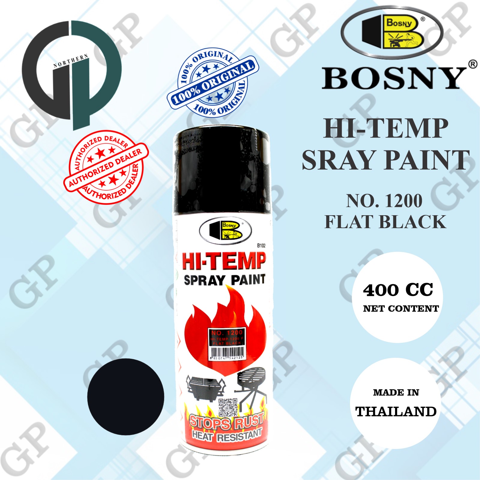BOSNY HI-TEMP 1200F SPRAY PAINT #1200 FLAT BLACK 400ML - Made in ...