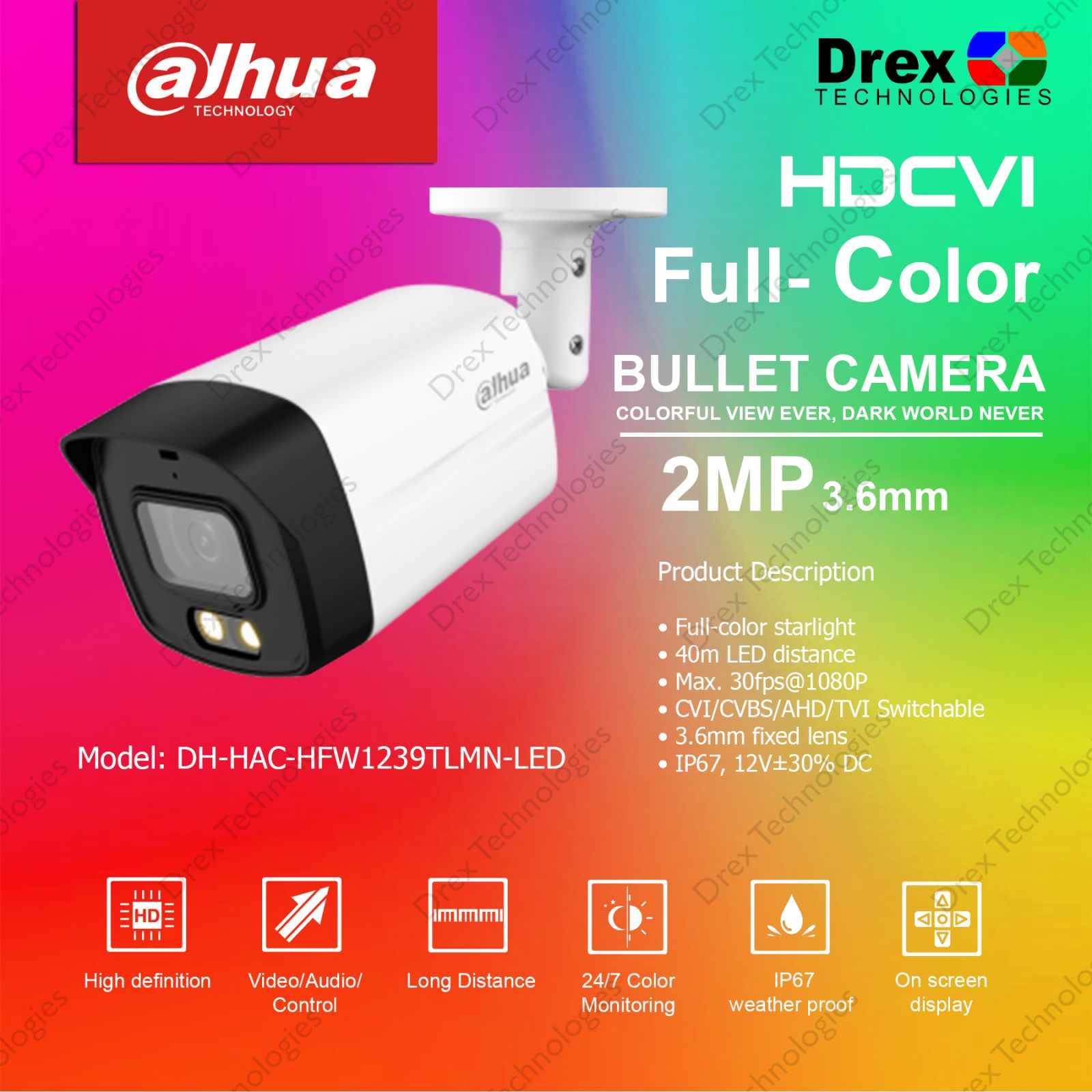 Dahua DH-HAC-HFW1239TLMN-LED 2MP HDCVI Full Color Bullet Camera | Lazada PH