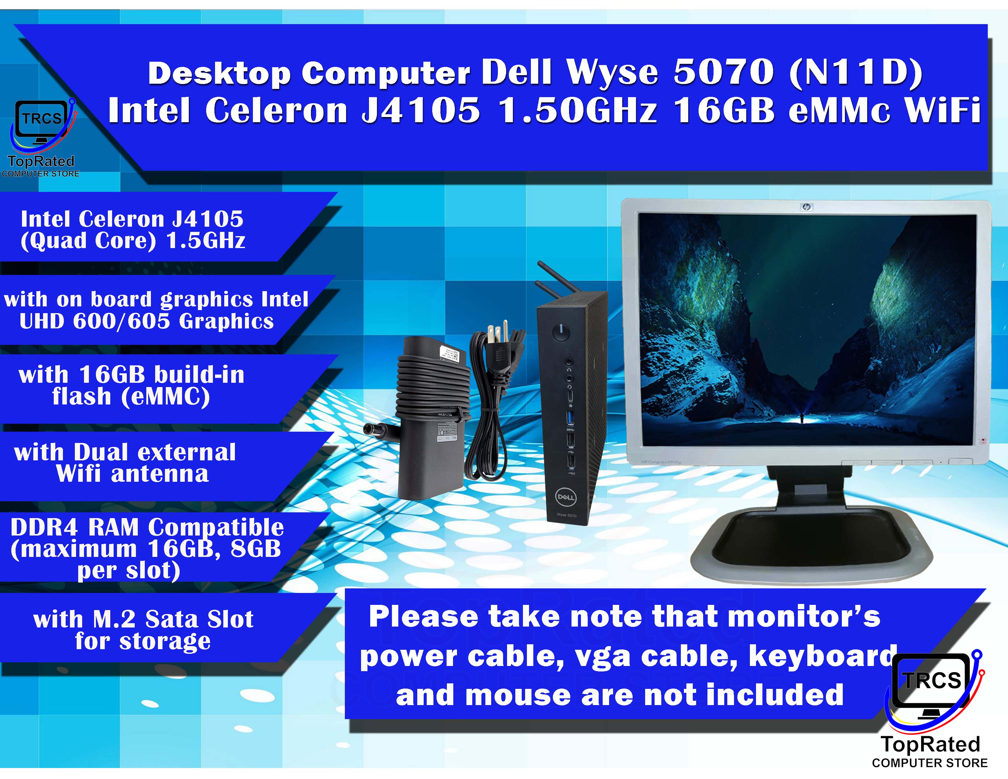 Desktop Computer Set Dell Wyse 5070 Intel Celeron J4105 1.50GHz 4GB / 8GB RAM 128GB SSD with ...