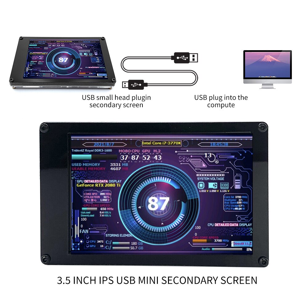 2.1 Inch IPS Secondary Screen USB Water-Cooled Round Display LCD CPU ...