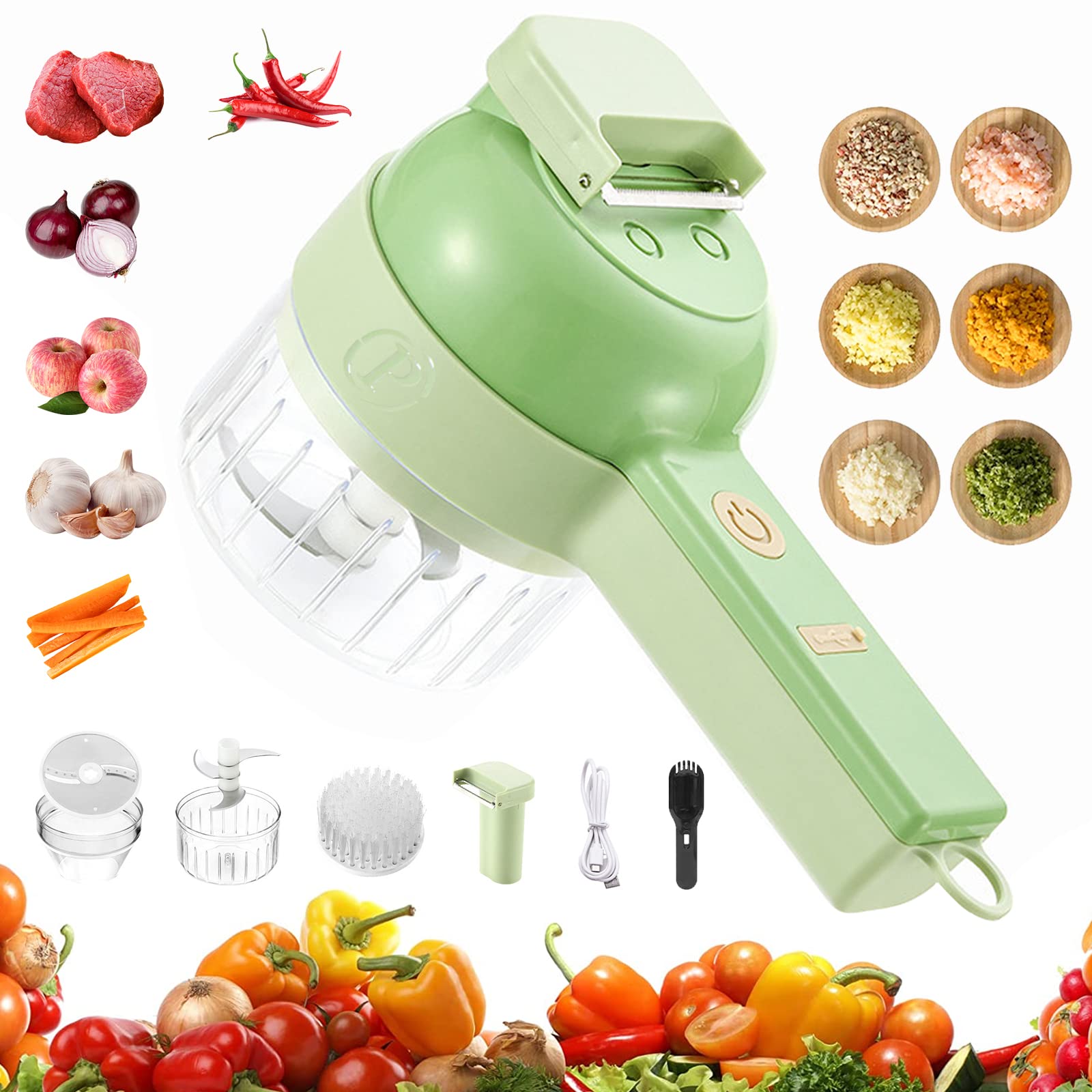 4 In 1 Handheld Electric Vegetable Cutter, Multi Functional Vegetable ...