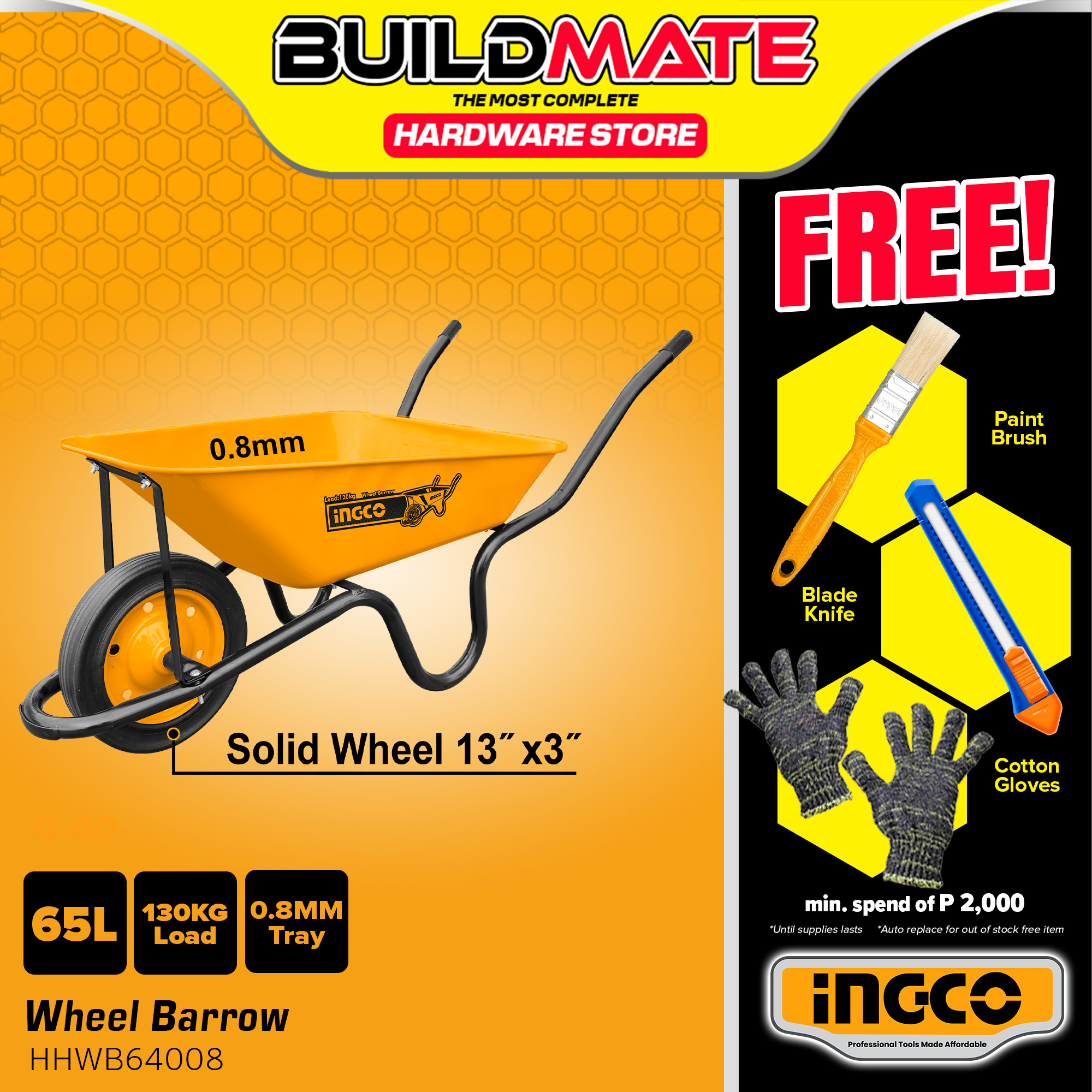 BUILDMATE Ingco Wheel Barrow 120KG / 130KG / 150KG Utility Garden Cart ...