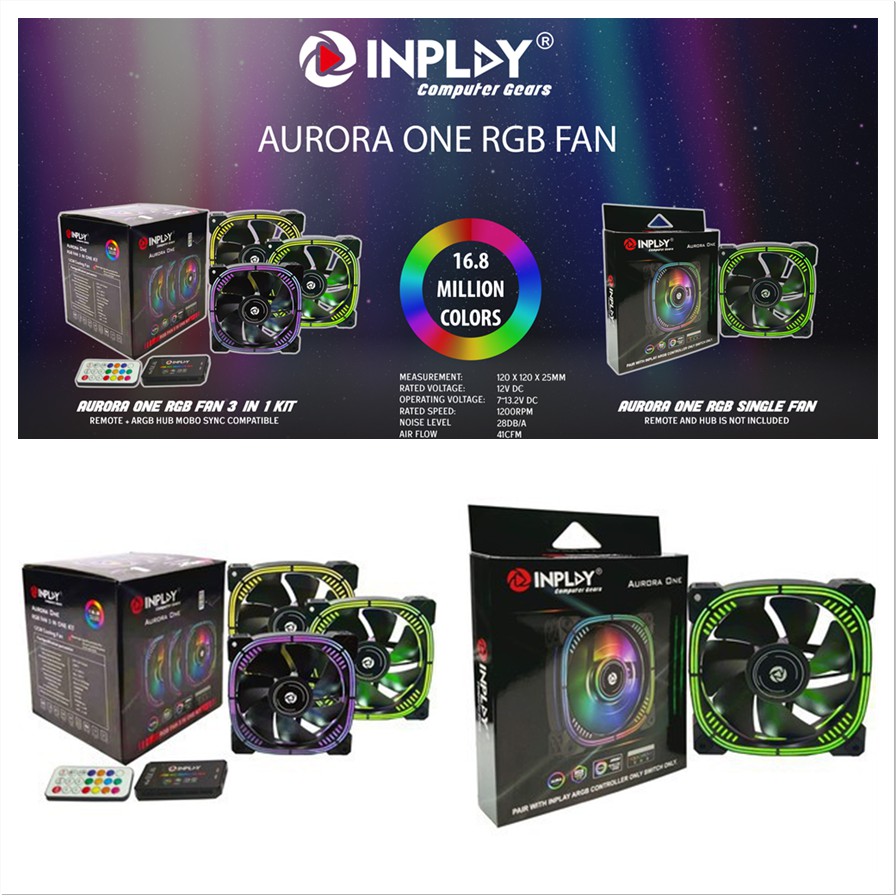 INPLAY AURORA RGB FAN 3 IN 1 KIT 3PCS 120MM Cooling Fan RGB Control LED ...