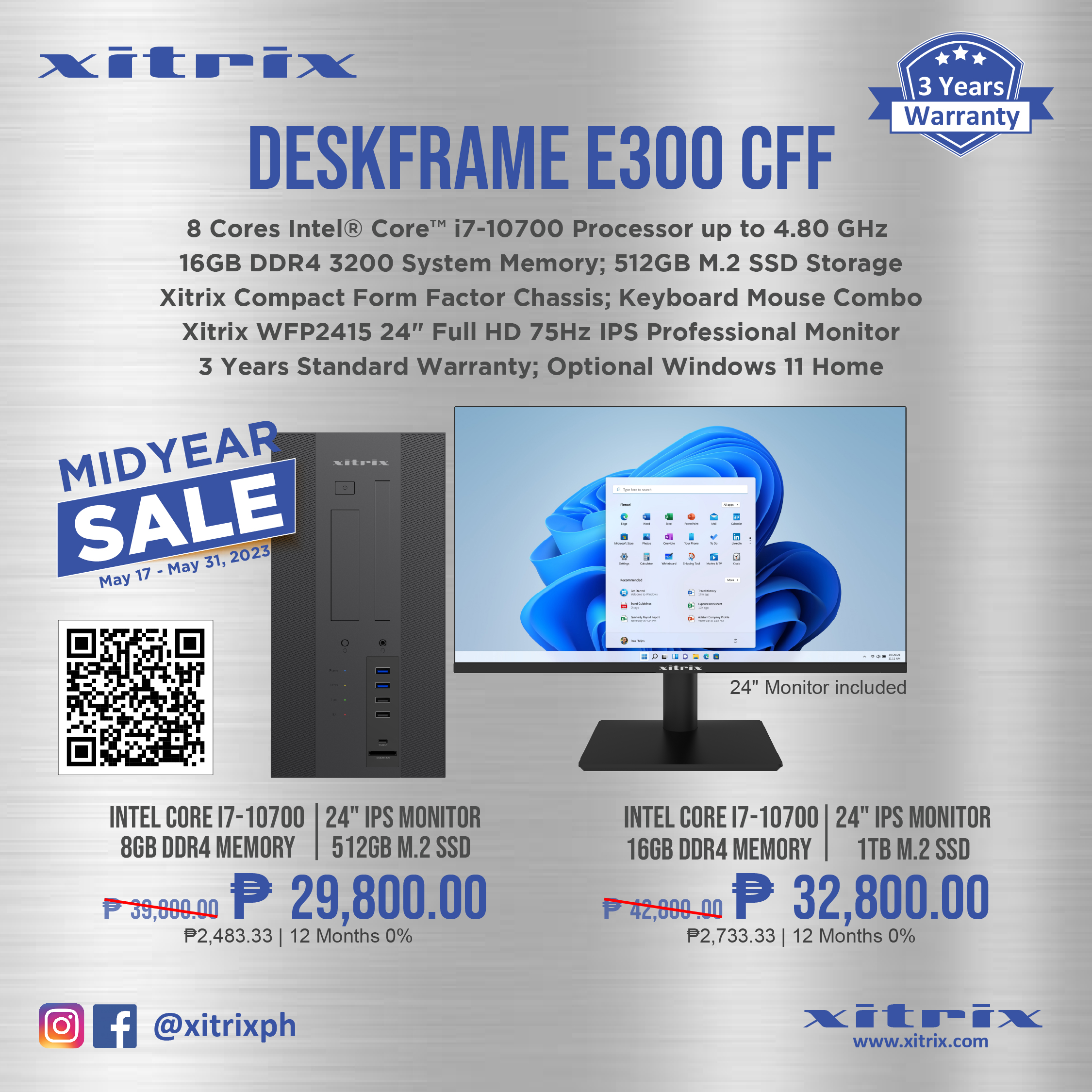 Xitrix DeskFrame E300 CFF Core i7 Desktop Set (Core i7-10700 , 8GB or ...