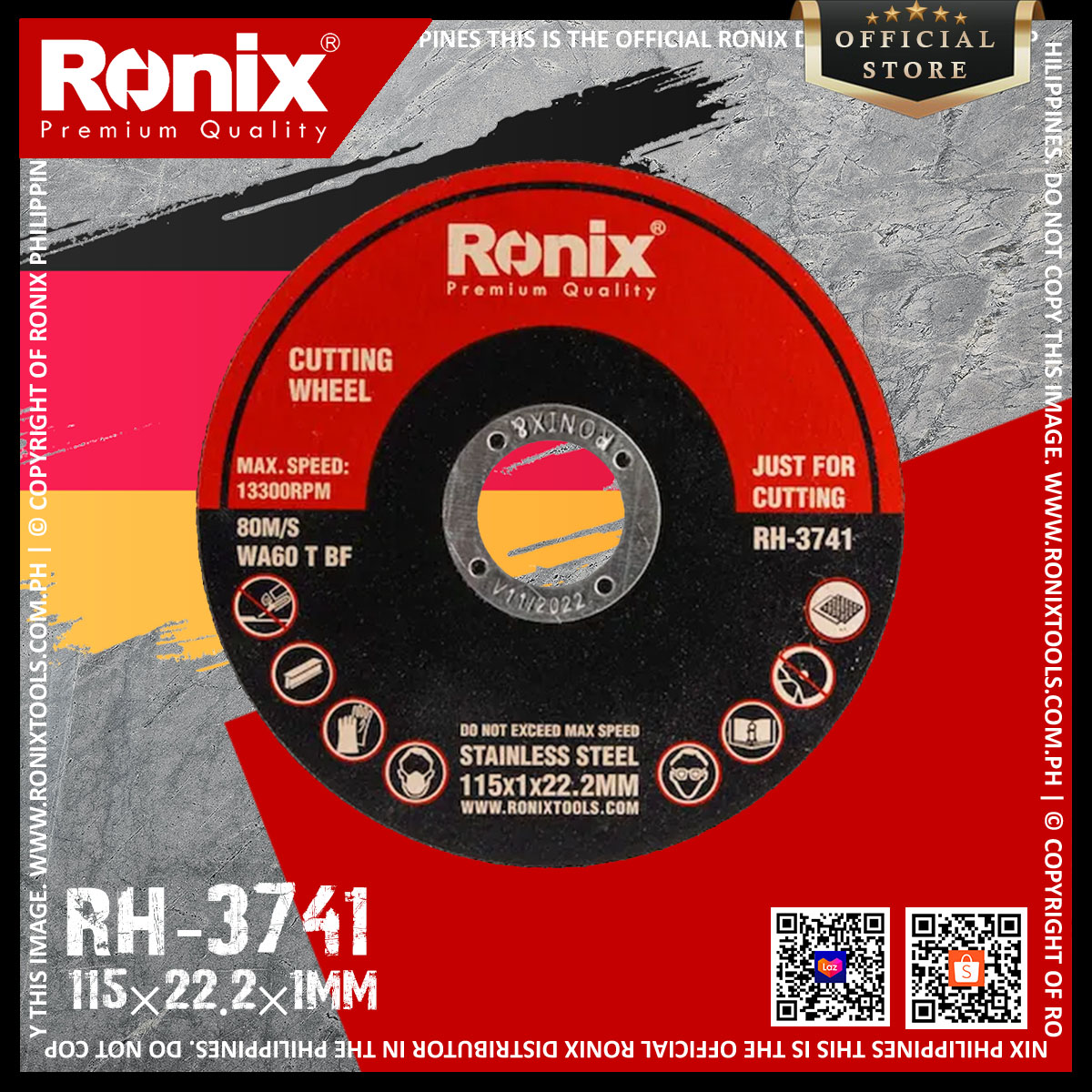New! 🇩🇪 Ronix RH-3741 Premium Quality Germany Cut-Off Wheel, 115mm / 4. ...