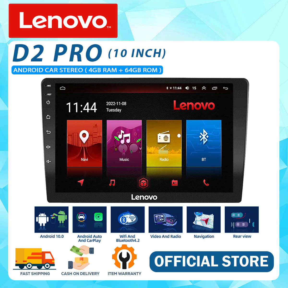 Lenovo D2 Pro Android Car Stereo 9/10 Inch 4GB+64GB Head Unit with GPS ...