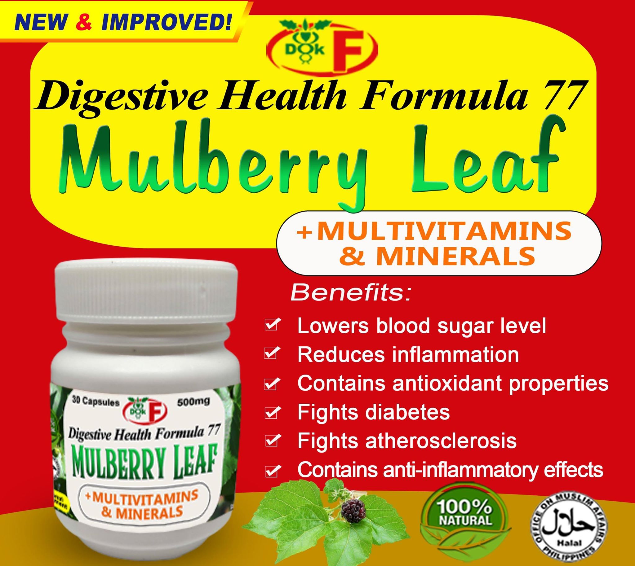 DIGESTIVE HEALTH FORMULA 77 MULBERRY LEAF CAPSULES + Multivitamins ...