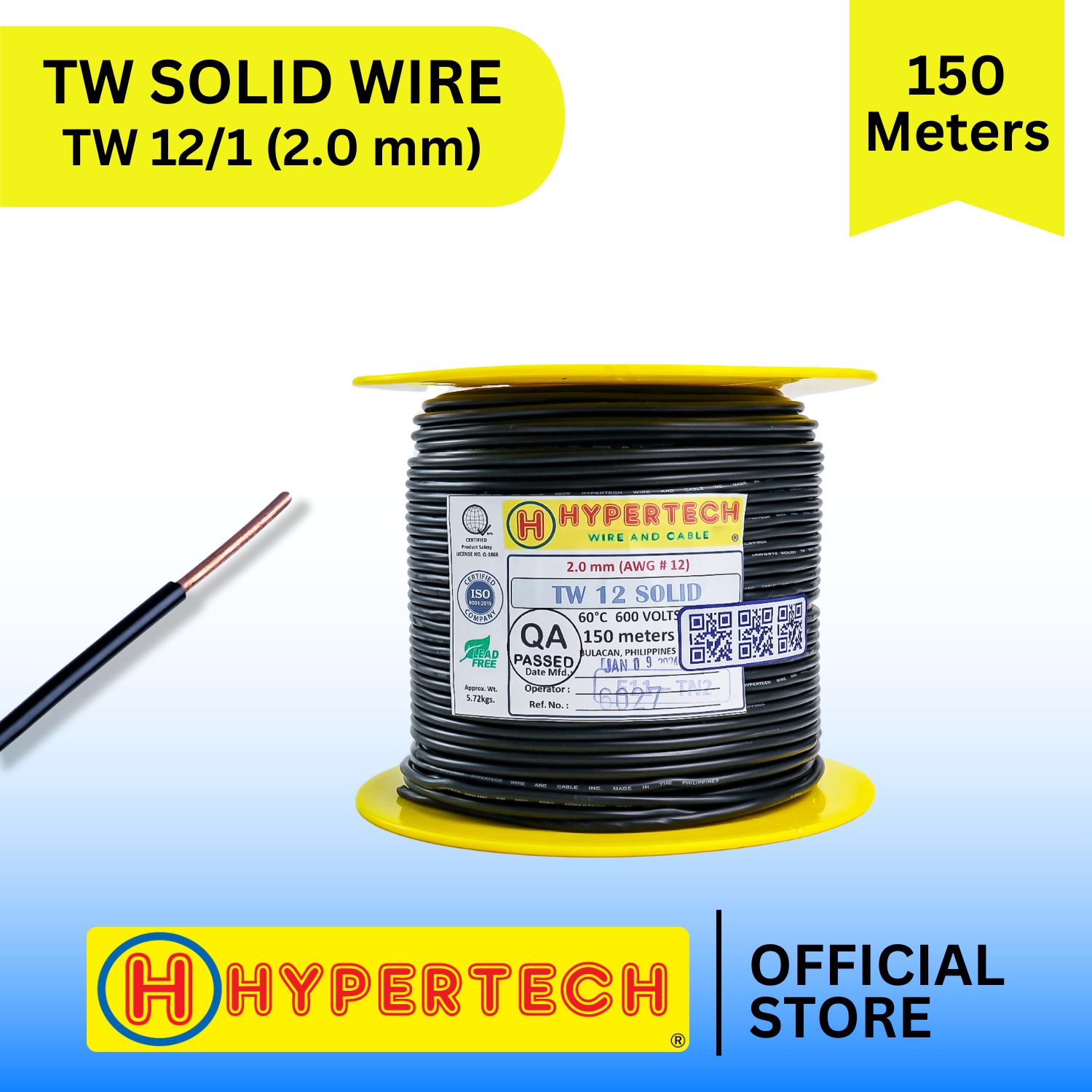 Hypertech TW Solid Wire # 12/1 - 150meters - Pure Copper Electrical ...