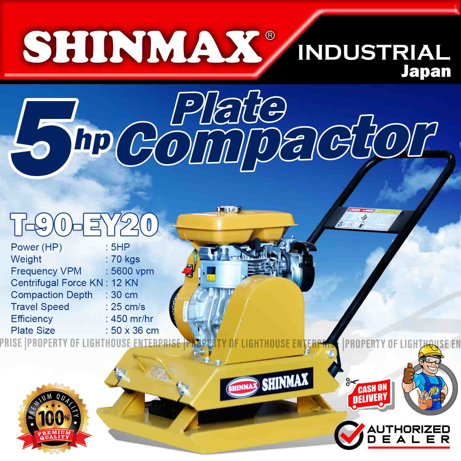 SHINMAX Japan Robin EY20 5HP 15KN Gasoline Engine Plate Compactor Set ...