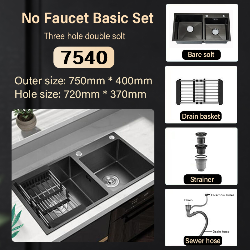 SUS304 stainless steel sink Nano coated sink Black kitchen sink set ...
