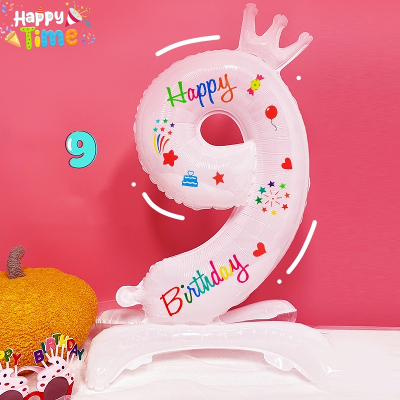 Happy Time 32inch White Number Balloon Birthday Party Needs Printed ...