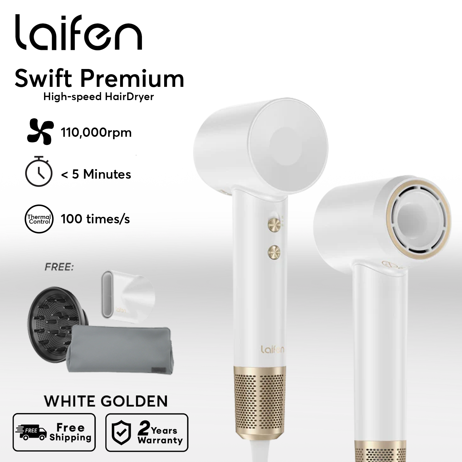 Laifen Swift Premium High-Speed Hair Dryer with Free Smooth Noozle ...