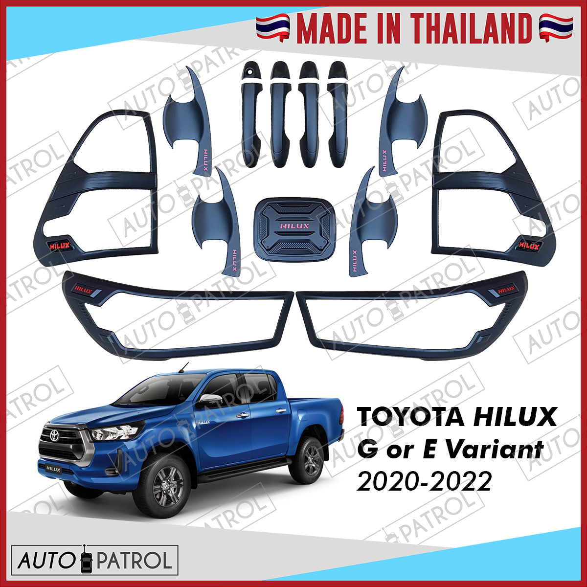 Toyota Hilux Variant G or E 2021-2022 Combo Set Garnish Matte Black ...