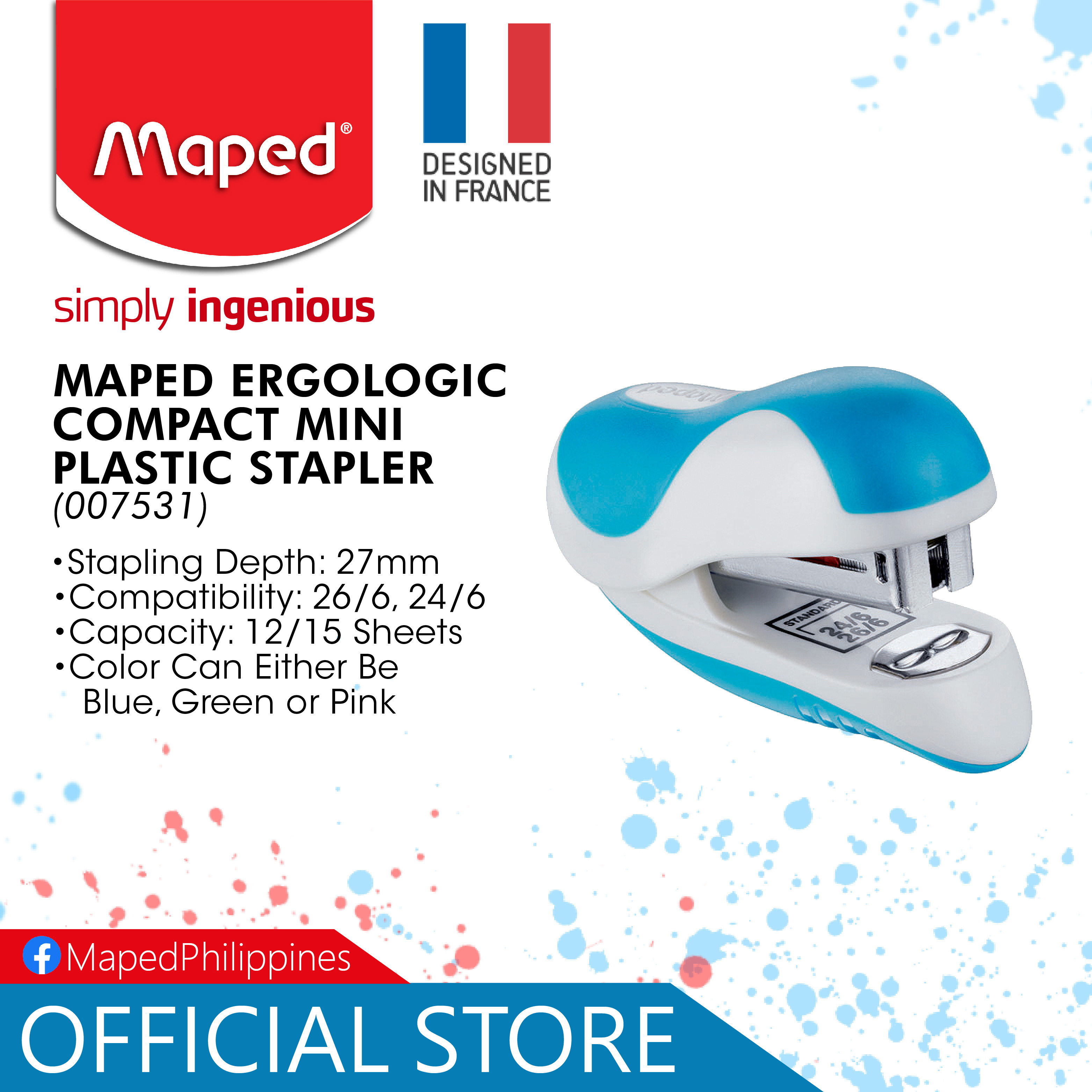 MAPED Ergologic Compact Mini | Plastic Stapler | 27mm | 24/6 or 26/6 ...